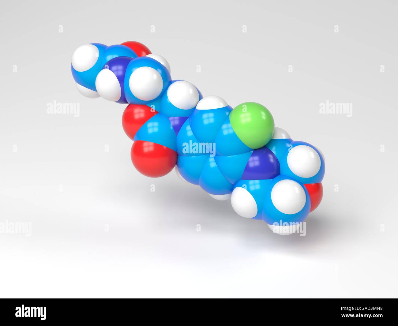 Linezolid molecule. Computer illustration showing the molecular ...