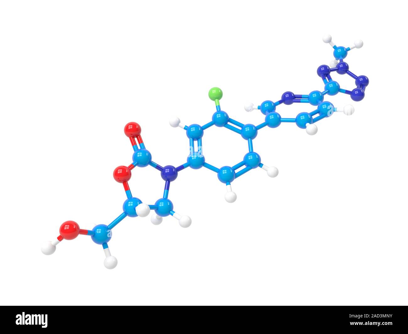 Tedizolid molecule. Computer illustration showing the molecular ...