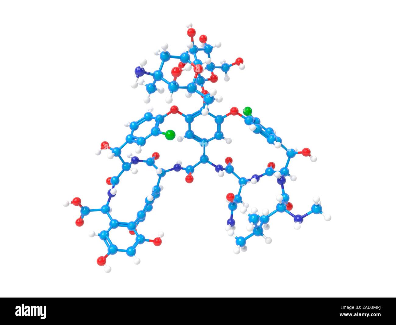 Vancomycin molecule. Computer illustration showing the molecular ...