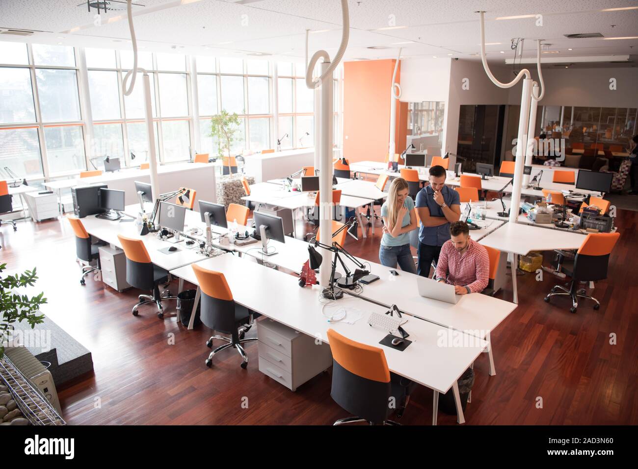Group of young people employee workers with computer Stock Photo - Alamy