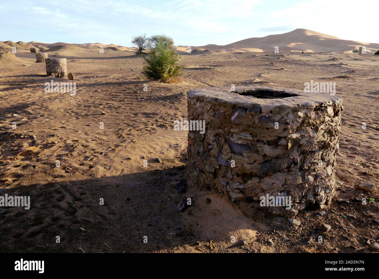 Khettara shaft, Moroccan desert. Stone walls of a shaft for an ancient ...