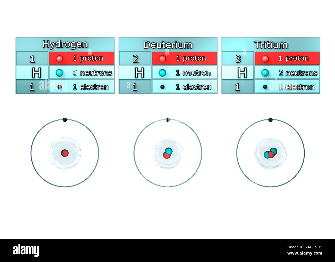 Isotopes of hydrogen. Illustration showing the isotopes of hydrogen ...