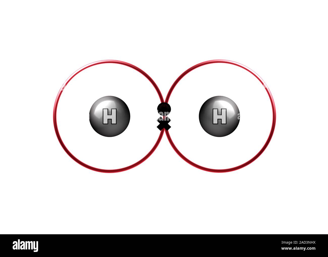 Bond formation in hydrogen molecule. Illustration of the sharing of ...