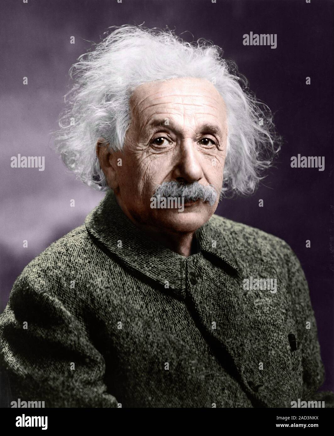 Coloured portrait of German-Swiss-US physicist Albert Einstein (1879 ...