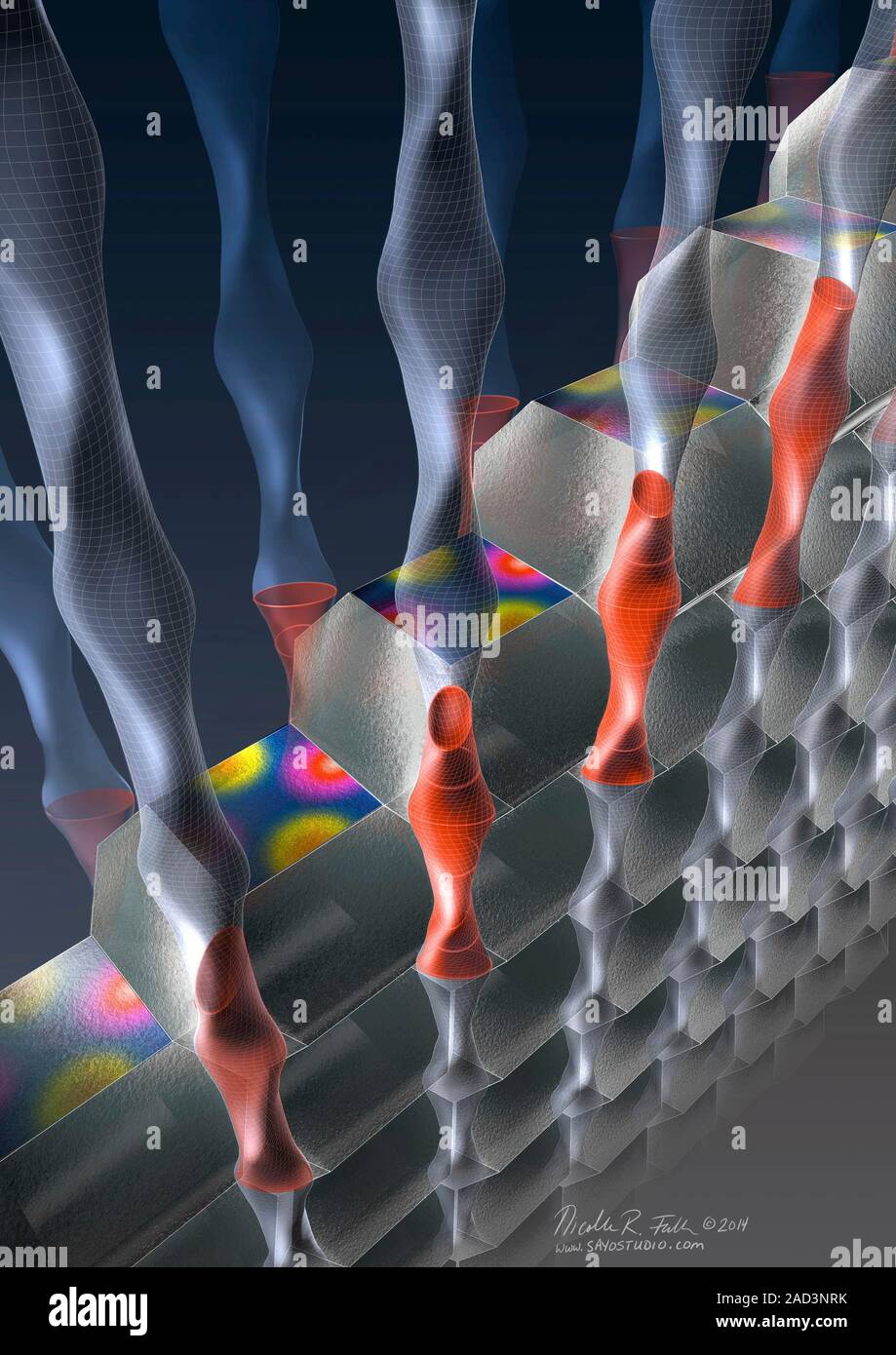 Superconductor lattice electrons, illustration. Superconductivity is ...