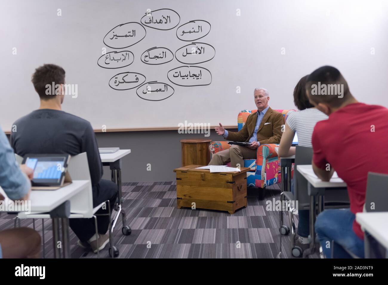 senior professor with students on course Stock Photo - Alamy