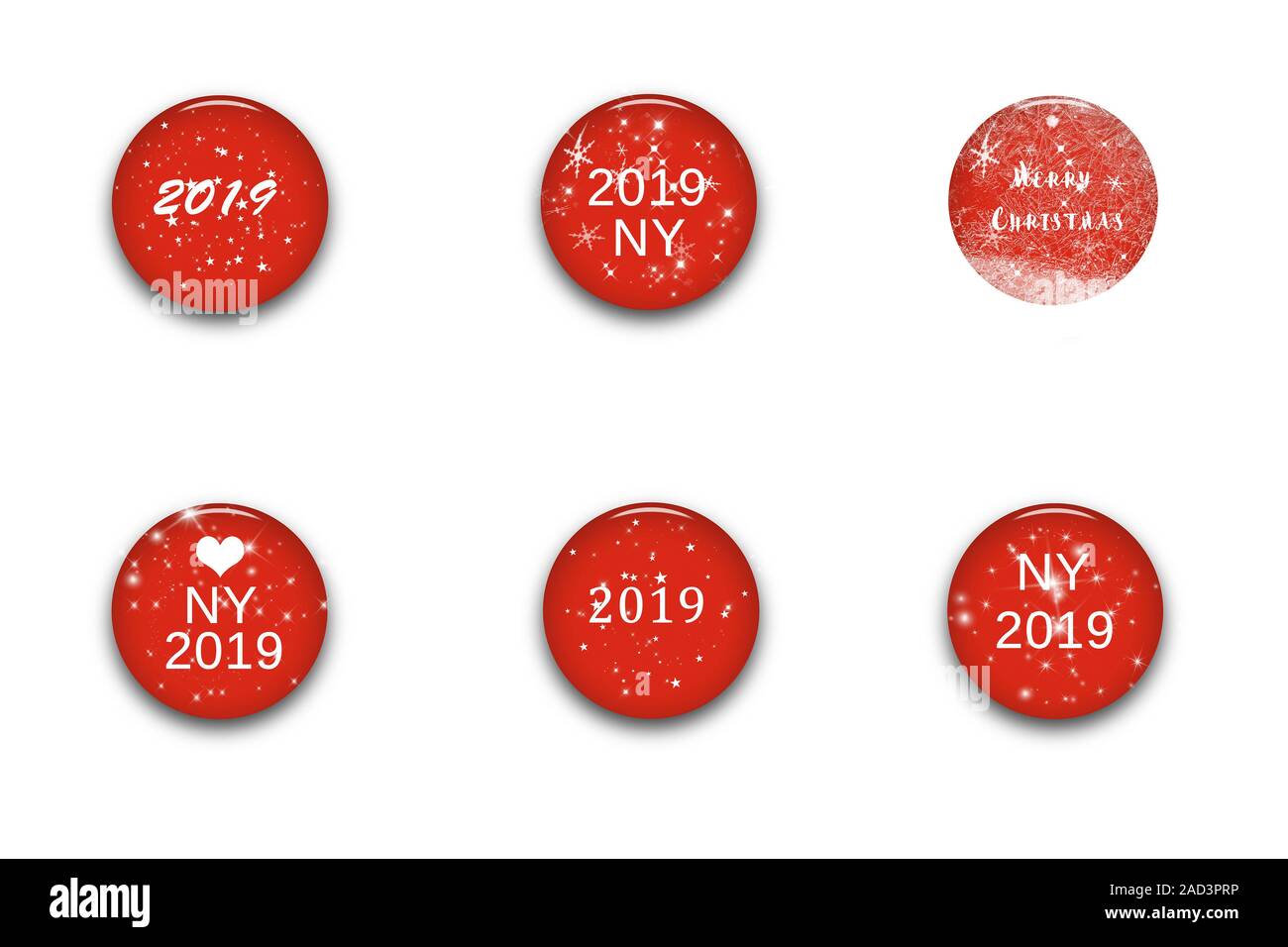 Set of Christmas holiday design round red glass button on white ...