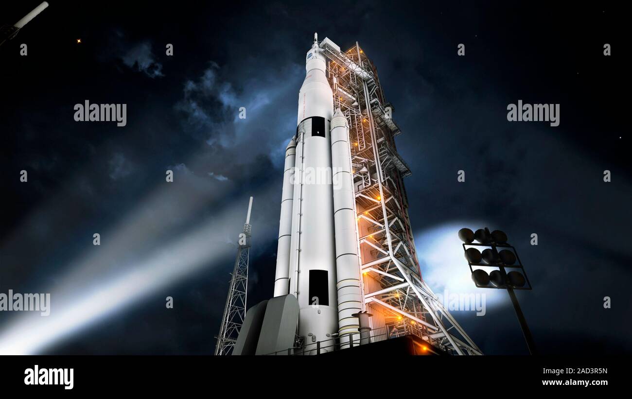 Space Launch System launch. Computer illustration of NASA's Space ...