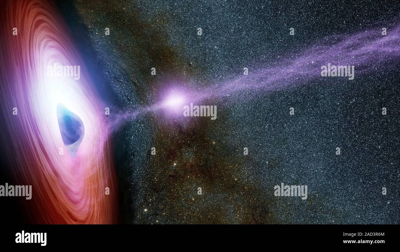 Supermassive black hole. Illustration showing a supermassive black hole ...