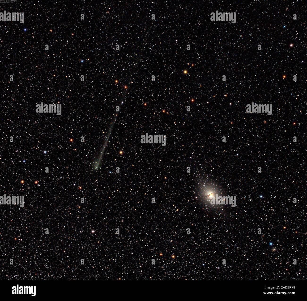 Comet C/2014 Q1 (left) and Centaurus A (right). Centaurus A is a galaxy ...