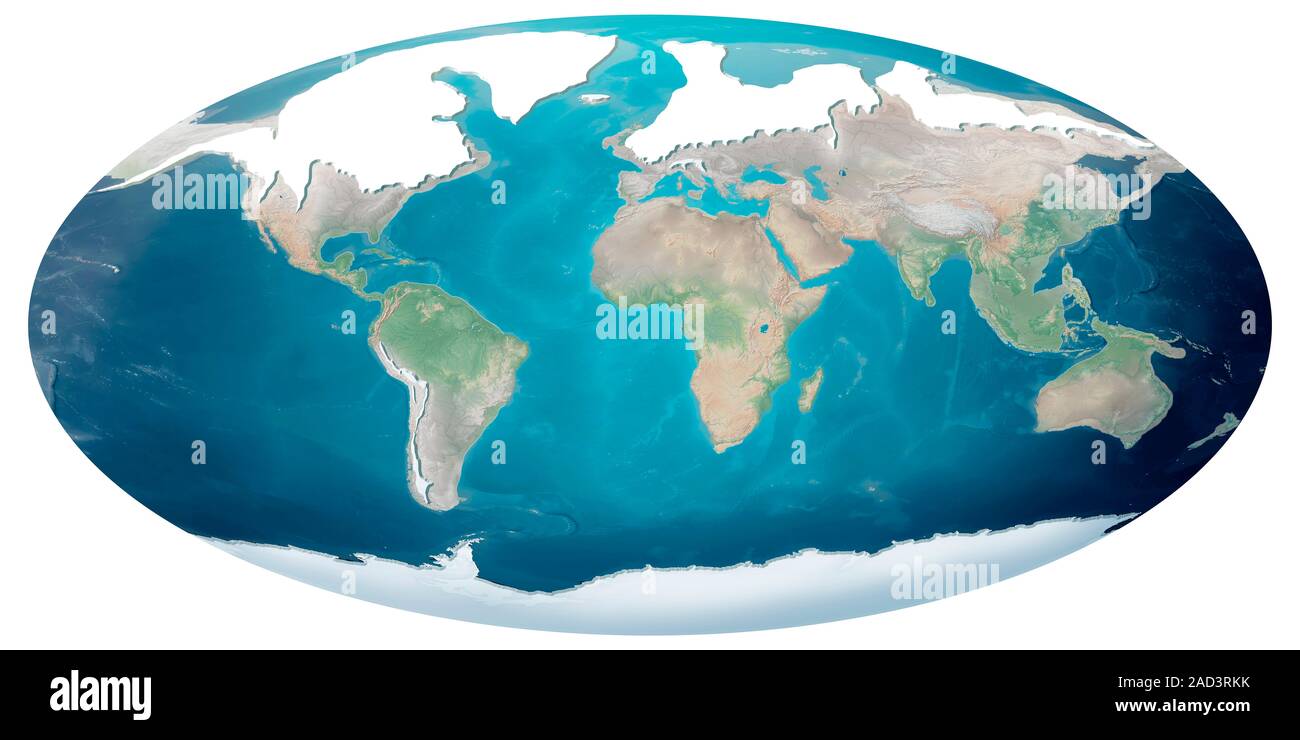 Earth's sea levels during peak glaciation. Elliptical projection ...
