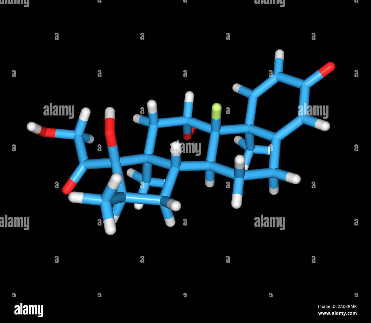Dexamethasone. Molecular model of dexamethasone, a corticosteroid drug ...