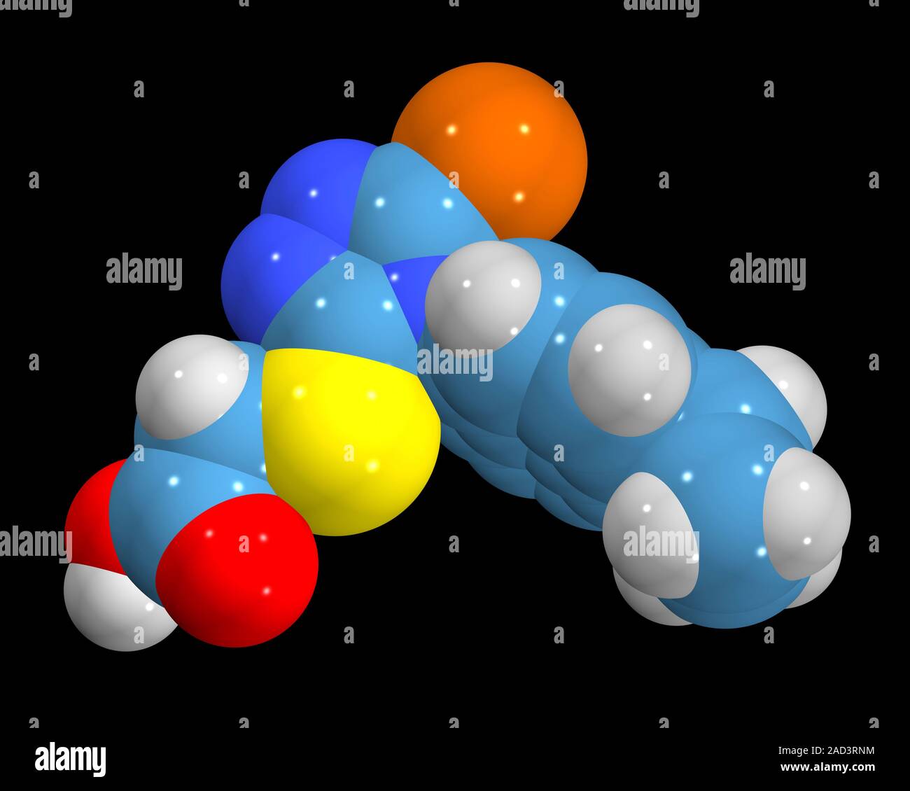 Lesinurad gout drug molecule. Computer illustration showing the ...