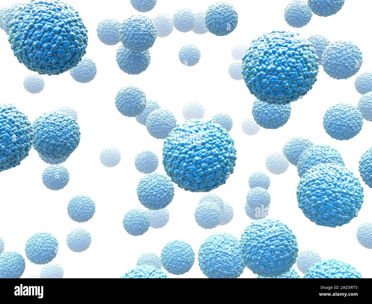 Zika virus particles, computer illustration. This is an RNA ...