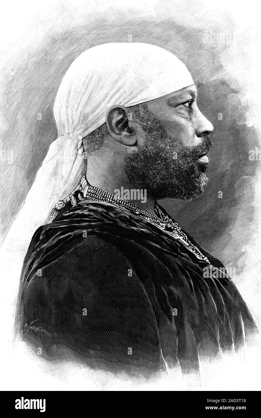 Menelik II of Ethiopia (1844-1913). 1885 illustration of Emperor ...