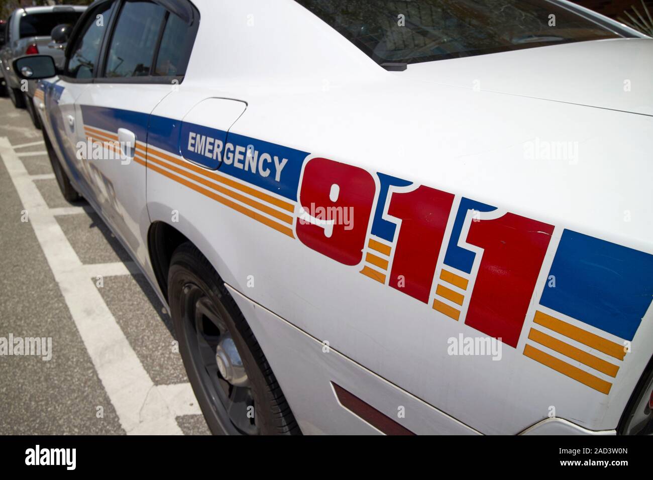 emergency 911 on the back of a police car in city of orlando florida ...