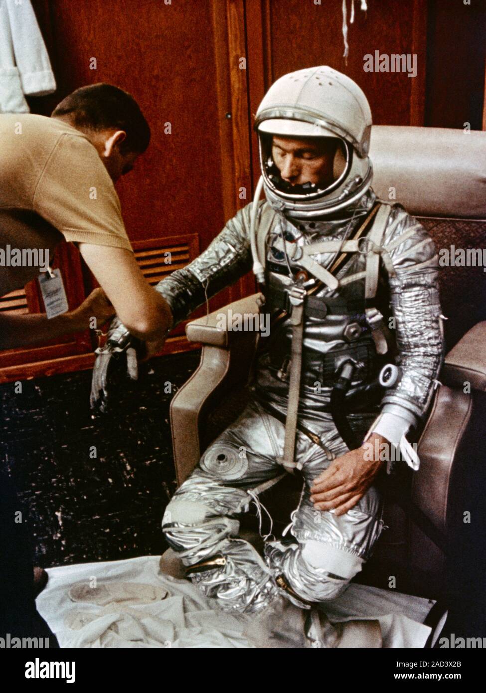 Scott Carpenter, American astronaut, undergoing final adjustments to ...