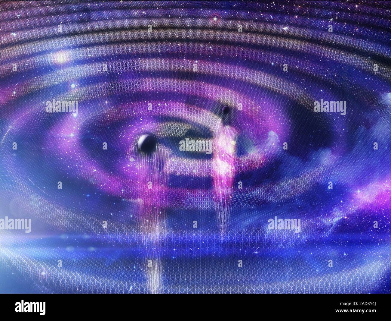 Black hole merger and gravitational waves. Illustration of the merger ...