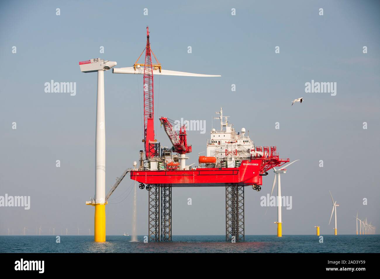 The Krakken, a jack up barge, that is constructing the wind turbines of ...