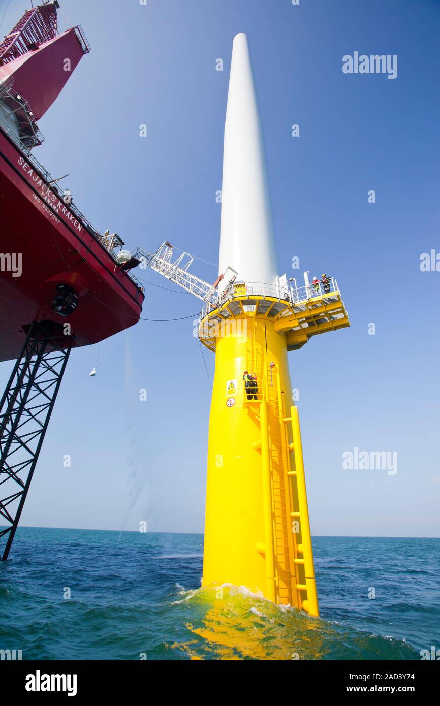 The Krakken, a jack up barge, that is constructing the wind turbines of ...