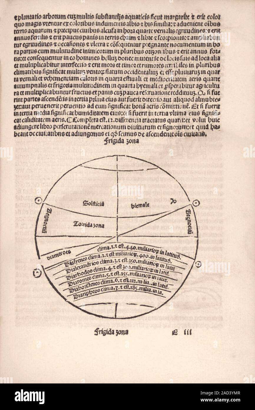 Earth's climate bands. 16th-century illustration and Latin text ...