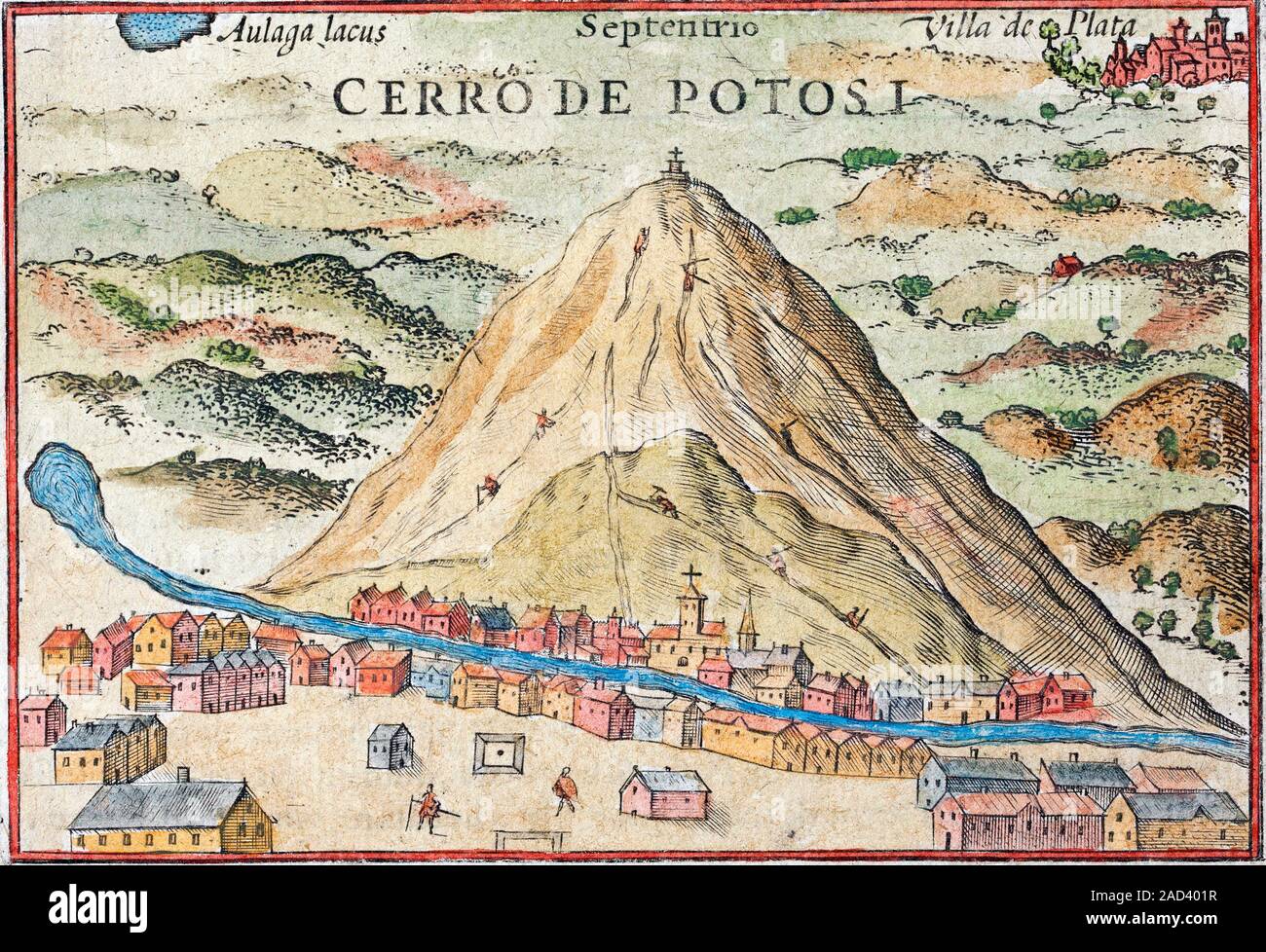Potosi silver mine, Bolivia, 19th-century illustration. The silver mine ...