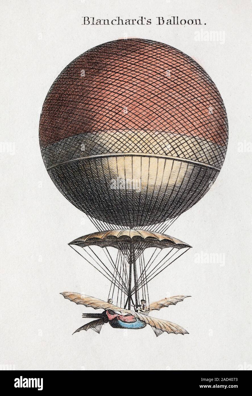 Blanchard balloon flight. Illustration of the balloon flown by French ...