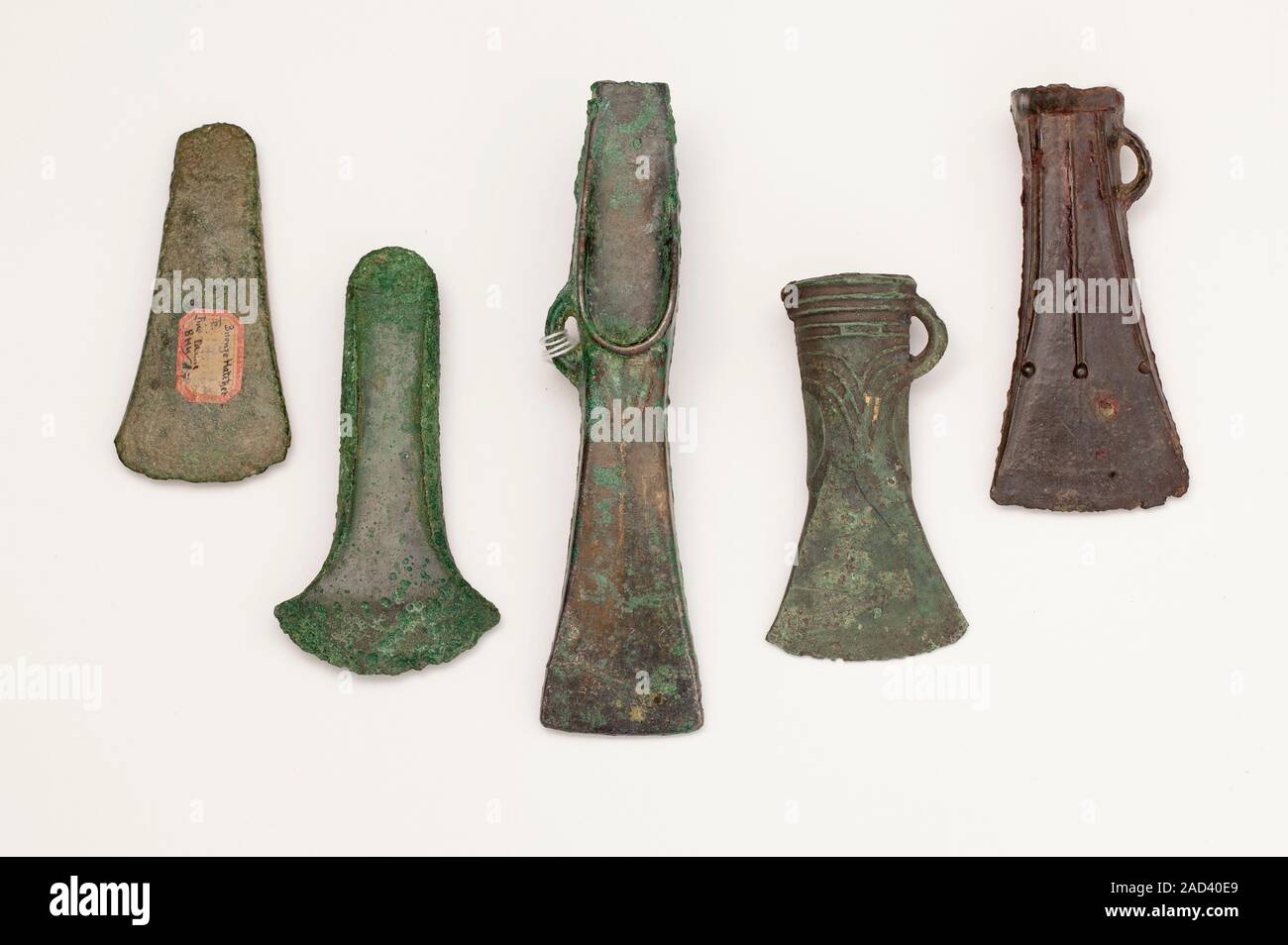European axes, Early to Late Bronze Age. Five axes showing the ...
