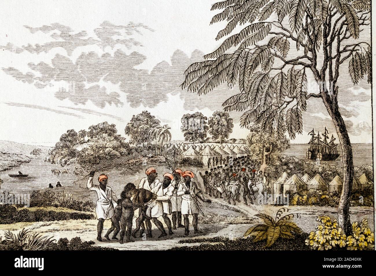 Slave trade in Africa. Illustration of slave traders on the coast of ...