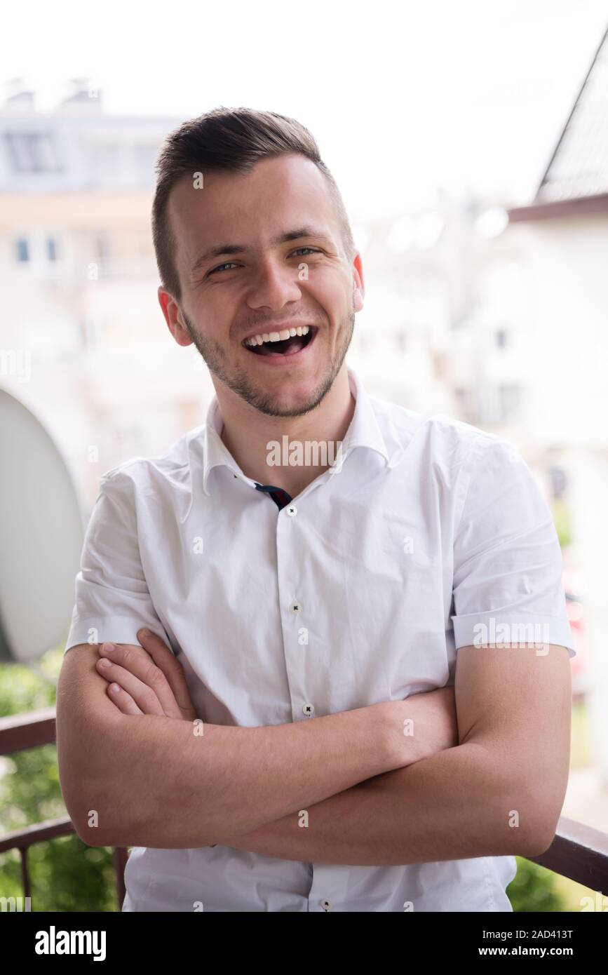 man standing at balcony Stock Photo - Alamy