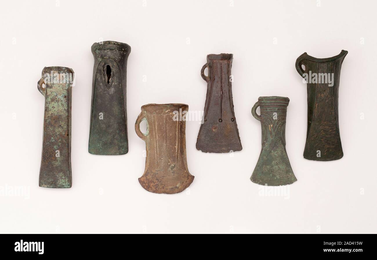 Six late bronze age European socketed axes from about 1100 BC to 600 BC ...