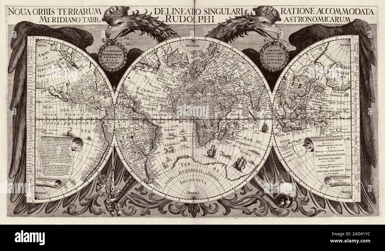 Rudolphine Tables world map. 17th-century world map from the ...