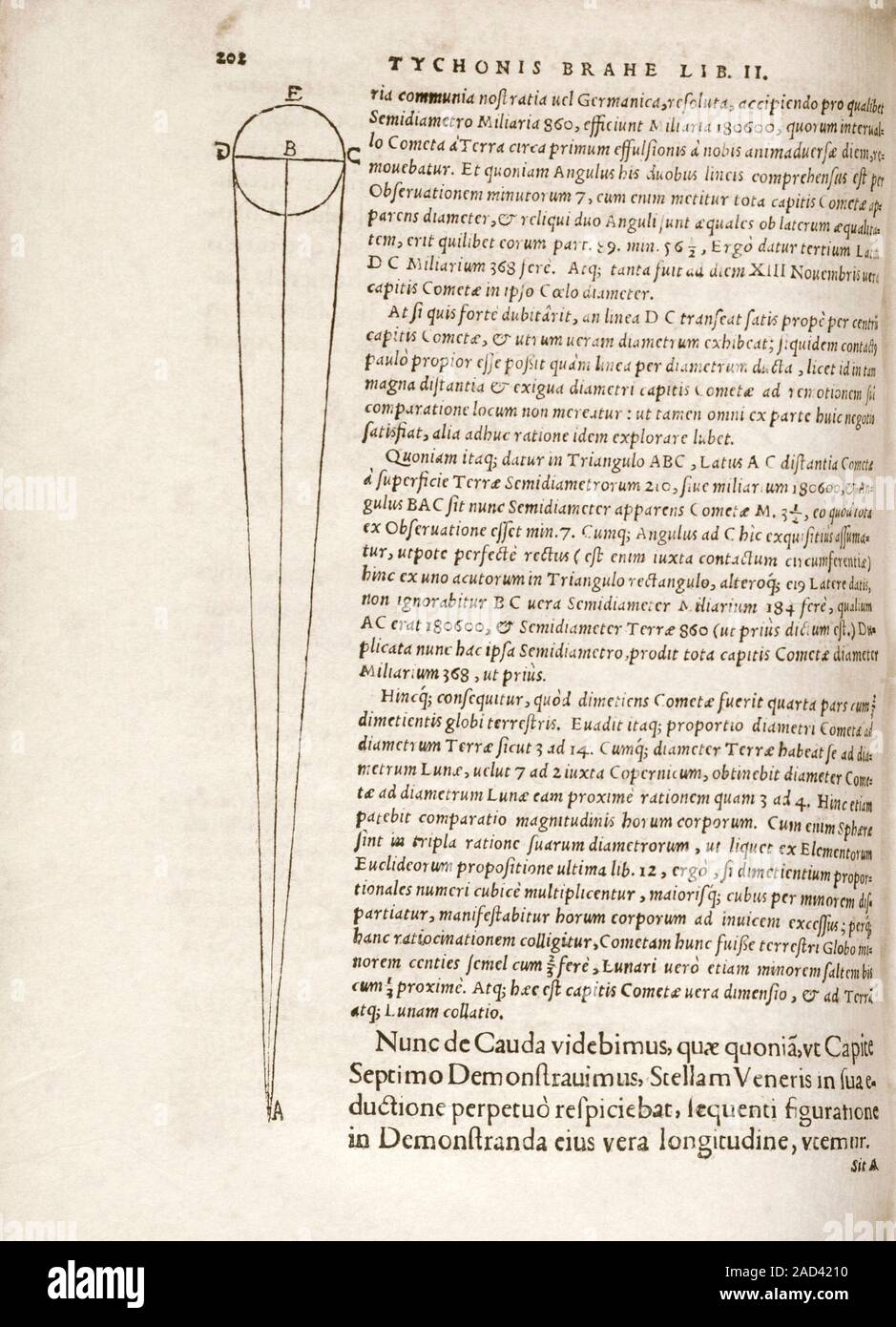 Tycho Brahe on the comet of 1577. 17th-century diagram and text on the ...