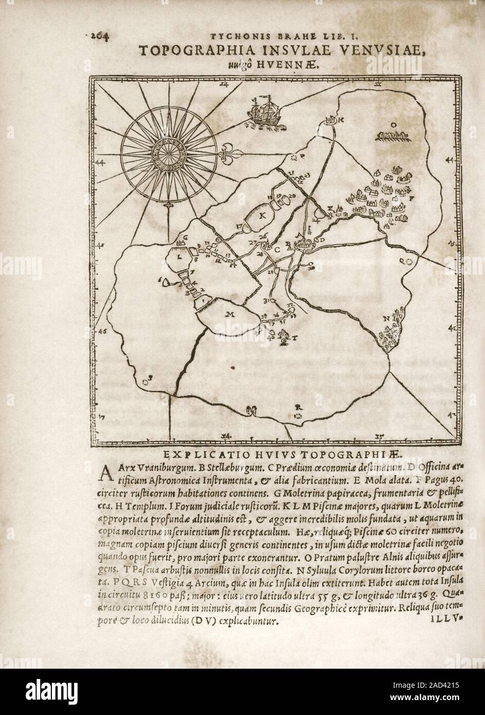 Tycho's observatory island of Hven. 17th-century map of the island of Hven, the site of the ...