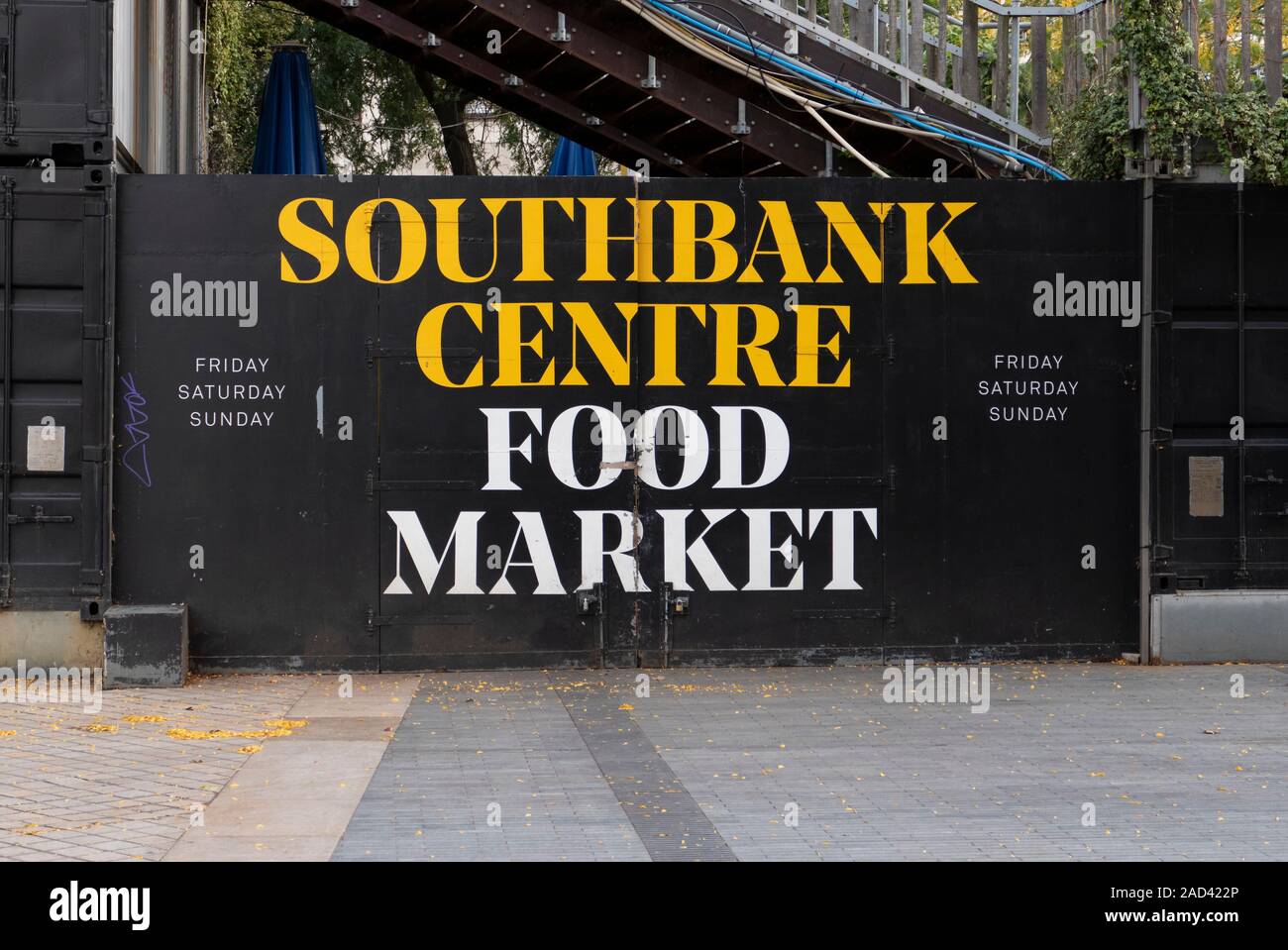 The Southbank Centre and Food Market sign, London, England. Located on ...