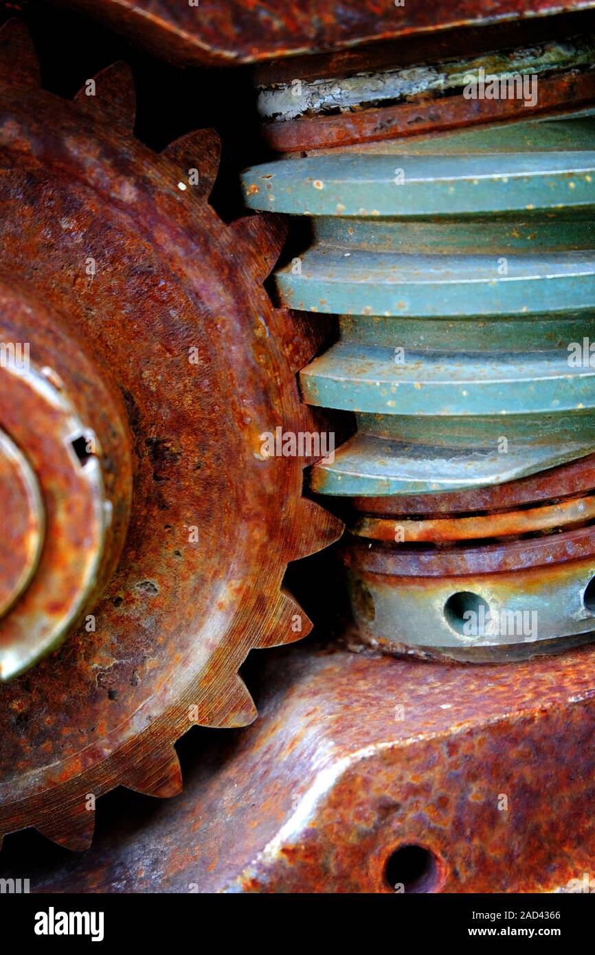 Old rusted gears box teeth on gear machinery and equipment Stock Photo ...