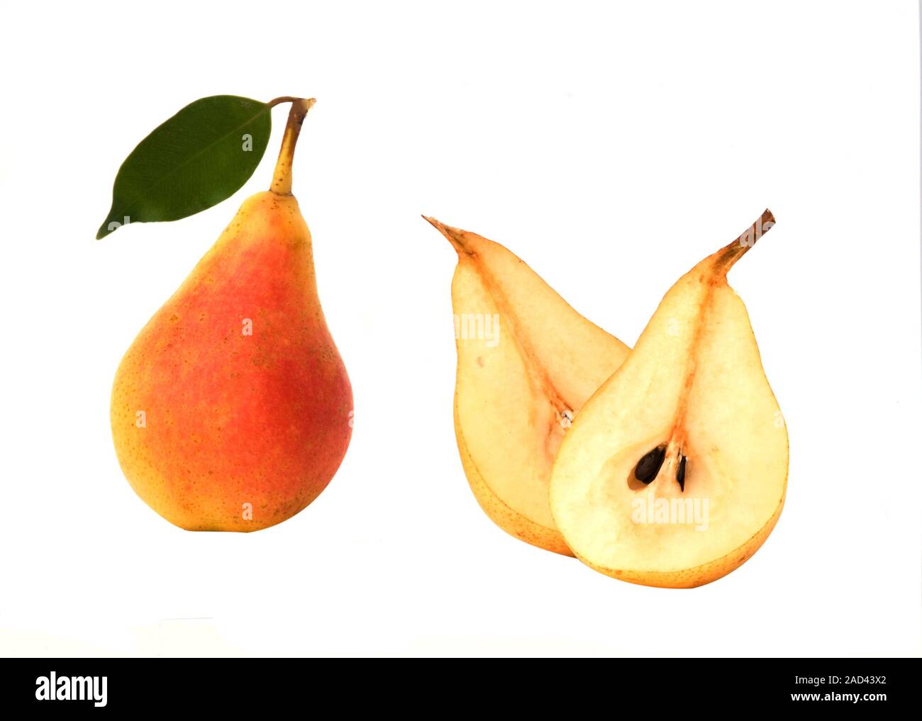 Pear and its sections isolated on white background Stock Photo - Alamy