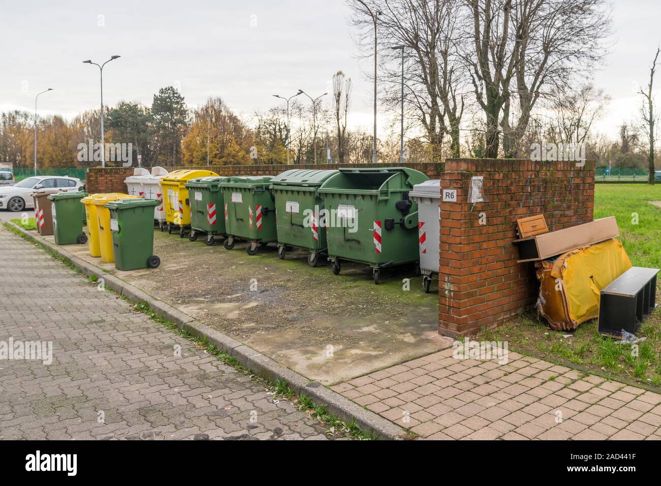 Milan, Italy - December 02, 2019: selective waste collection bins Stock ...