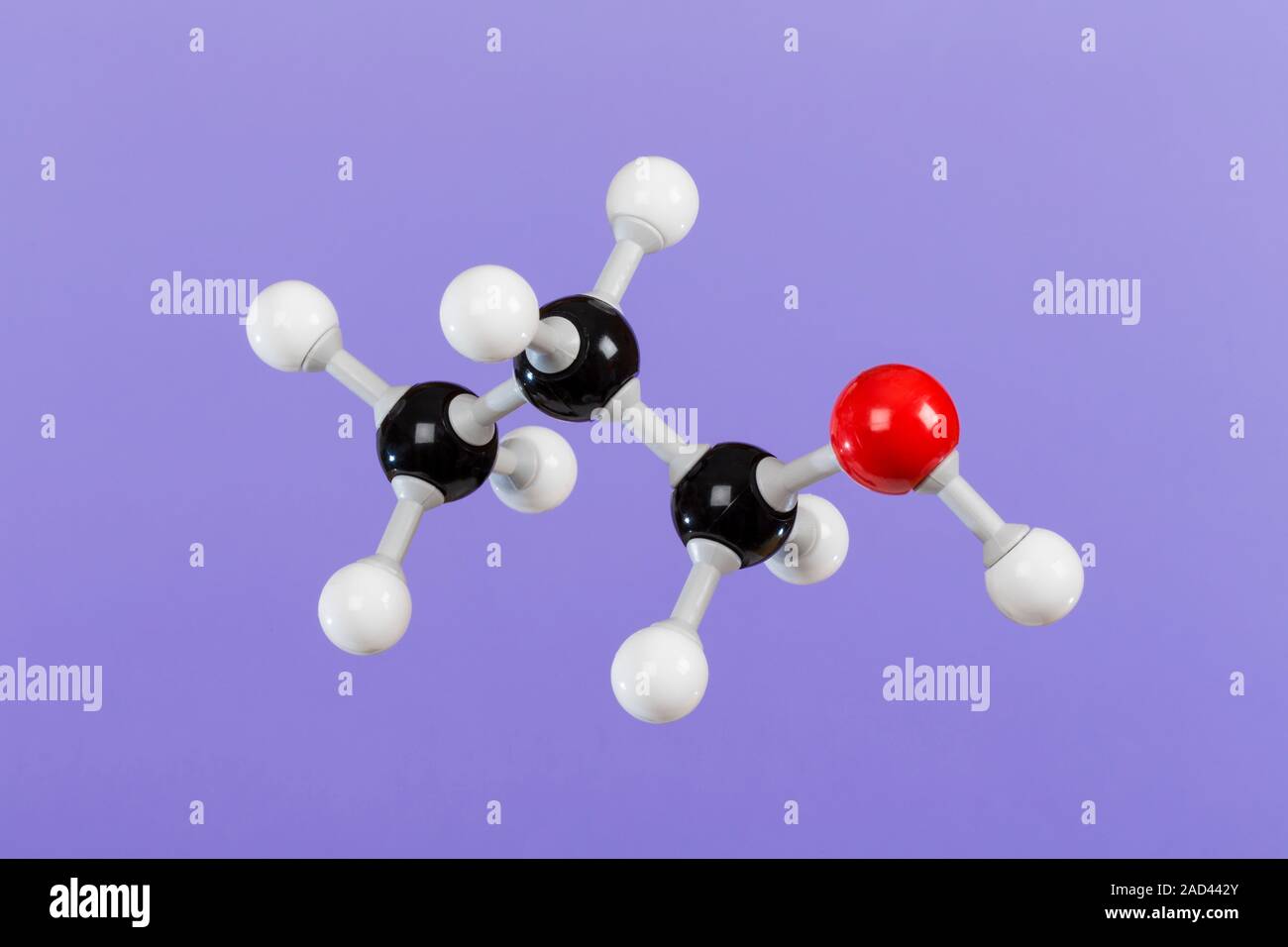 Propanol, molecular model. This is the n-propanol form of this alcohol ...