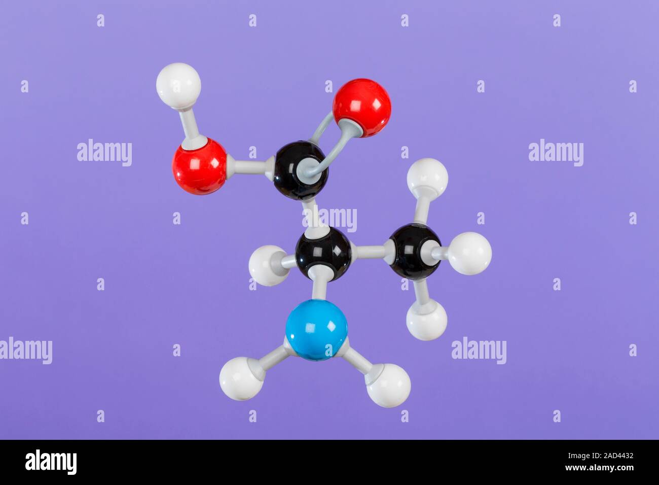 D-(-) alanine molecule, ball and stick molecular model. The D ...
