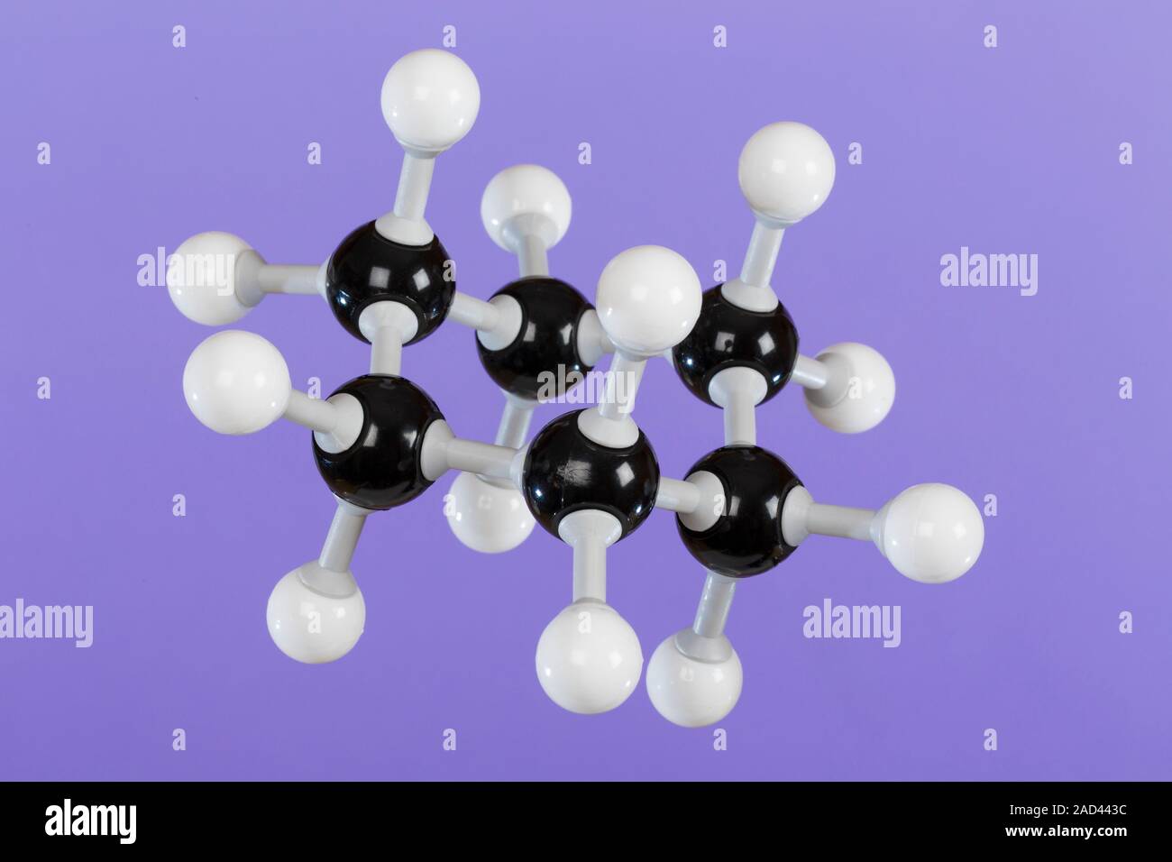 Ball and stick model of a cyclohexane molecule in its chair ...
