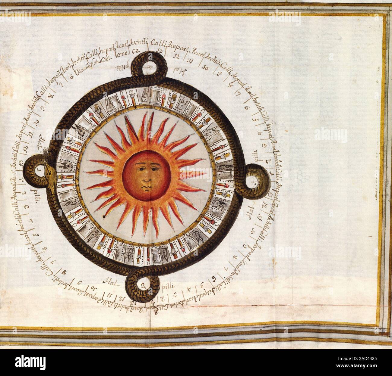 Aztec 'Reckoning of the Sun' cycle. 18th-century illustration of the 52 ...