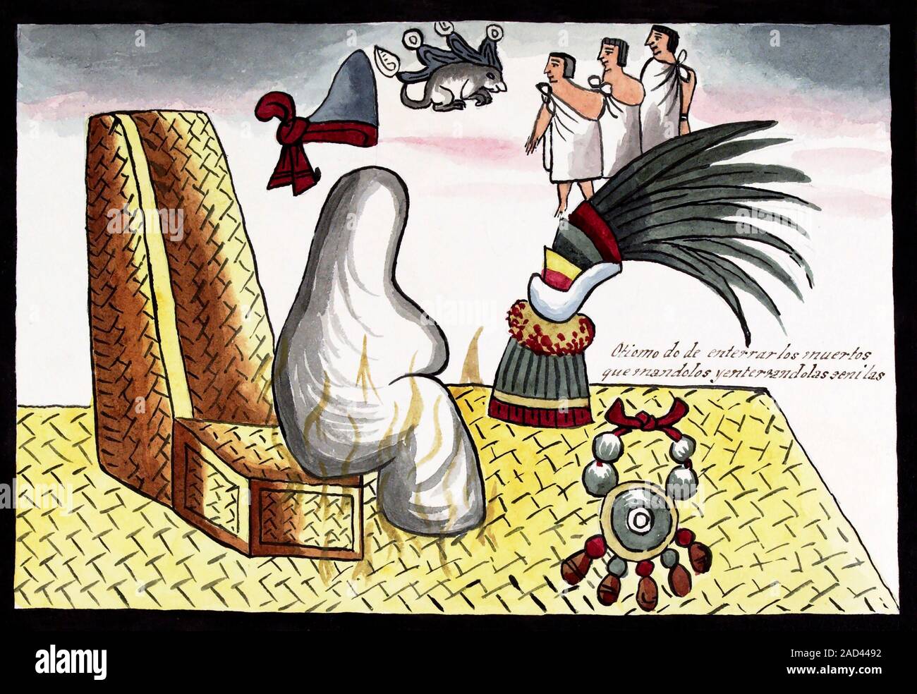 Aztec emperor funeral, 16th century. Illustration of the cremation of ...