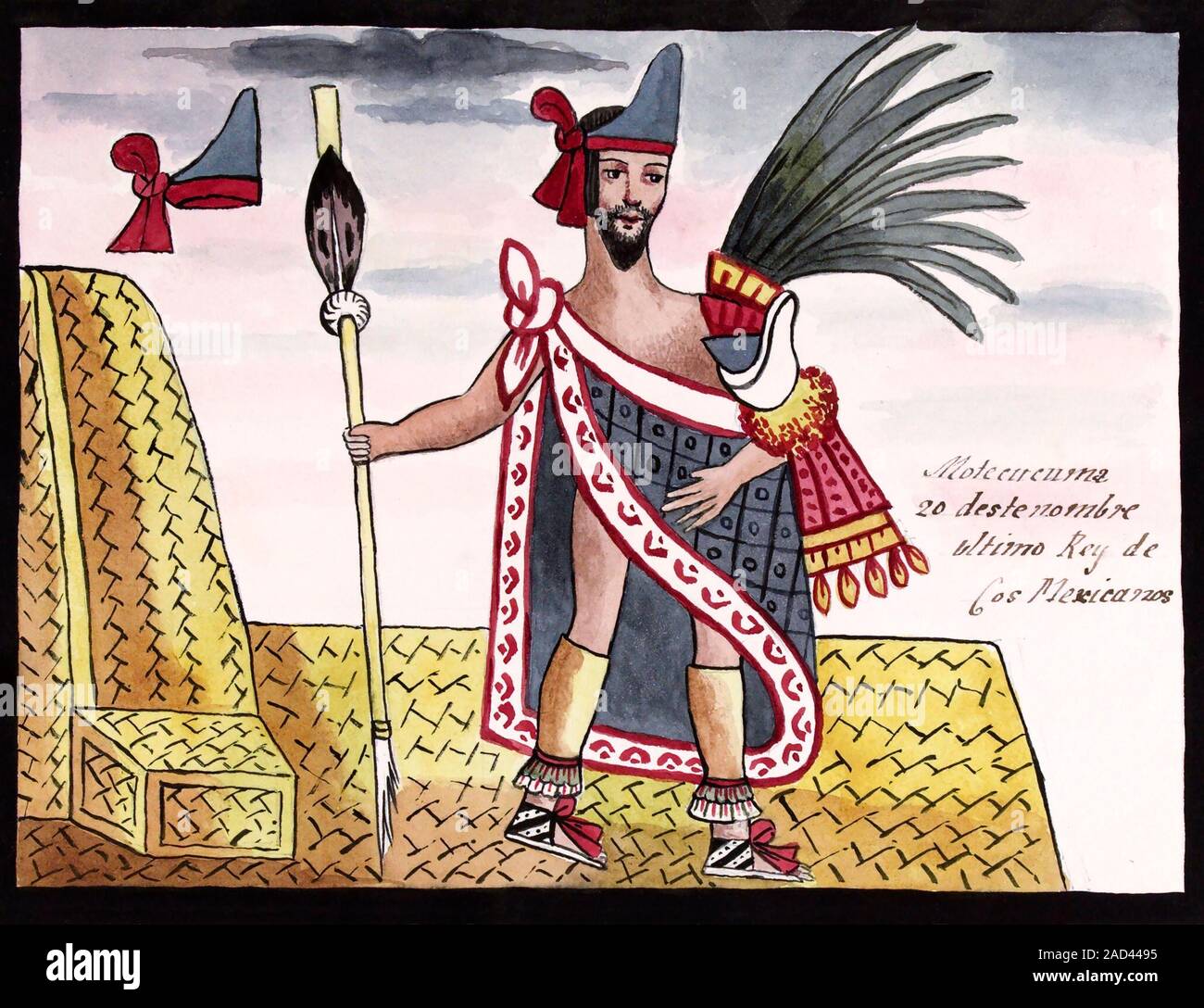 Aztec emperor Moctezuma II (c.1466-1520) with symbols of his reign ...