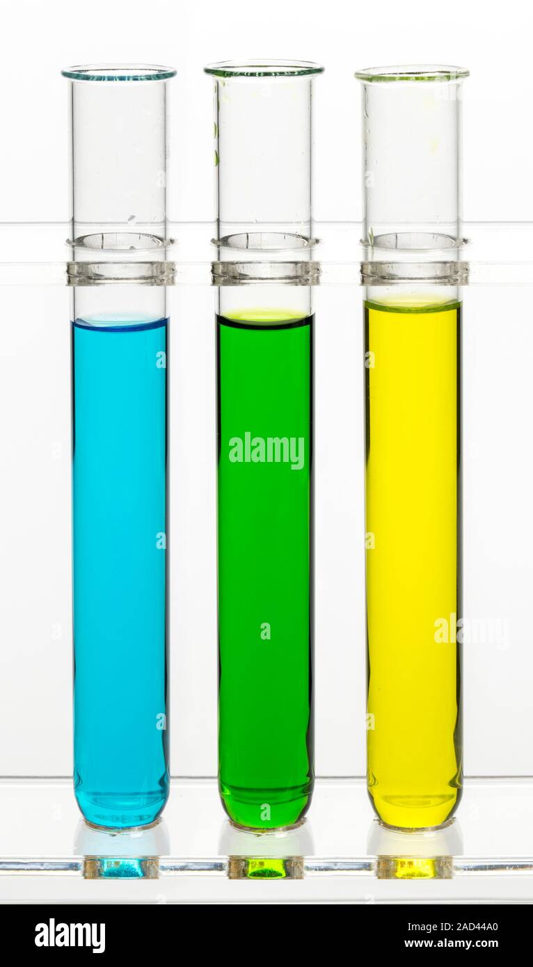 The colours of three copper complexes. The pale blue solution contains ...