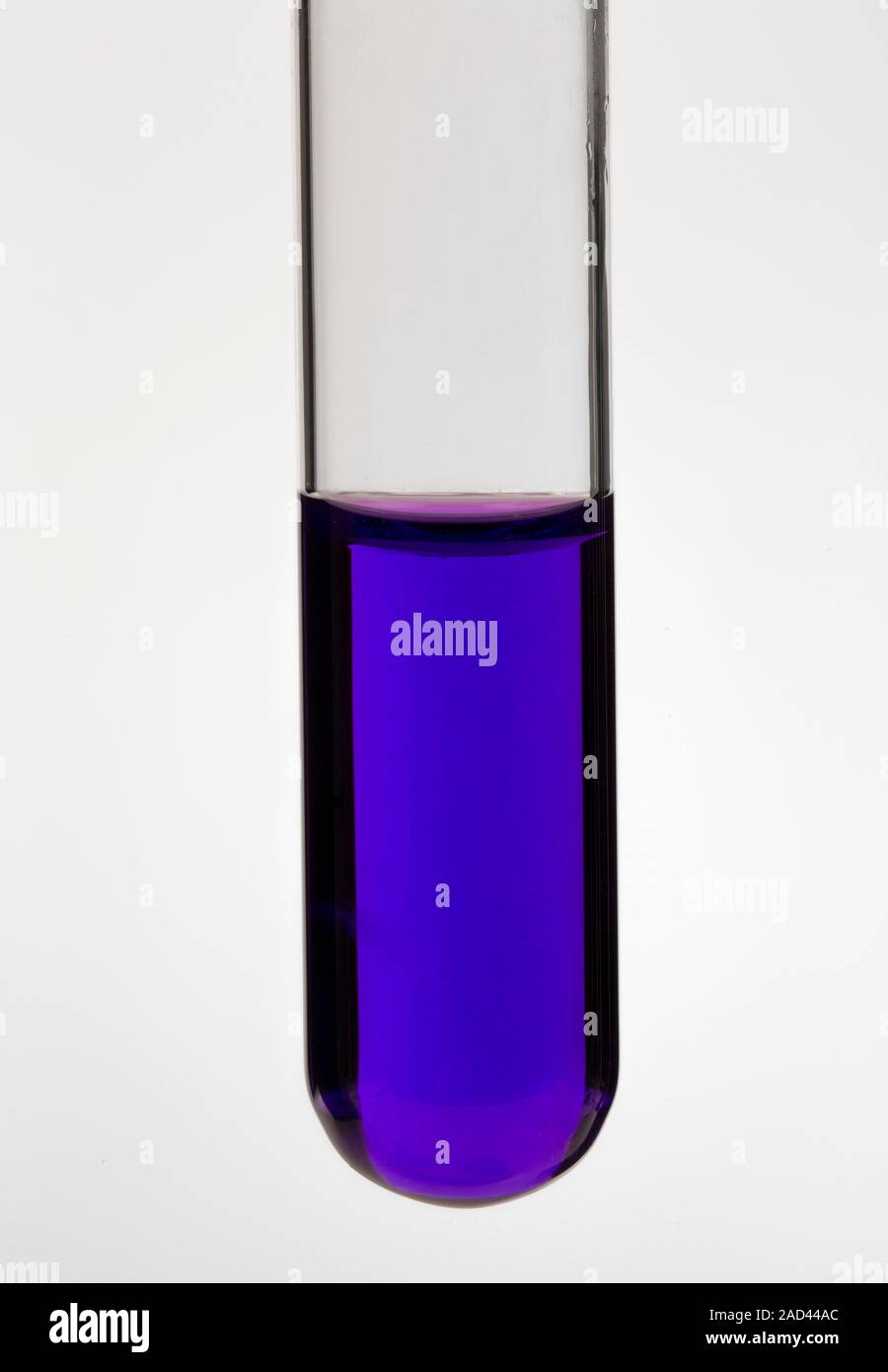Test tube of copper/1, 2 diaminoethane (ethylenediamine) complex ion ...