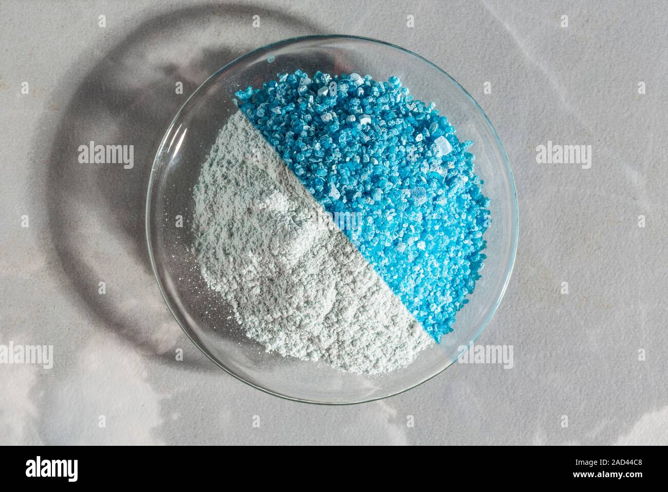 Watch glass of copper II sulphate pentahydrate (5 parts water, blue ... Watch glass of copper II sulphate pentahydrate (5 parts water, blue ...