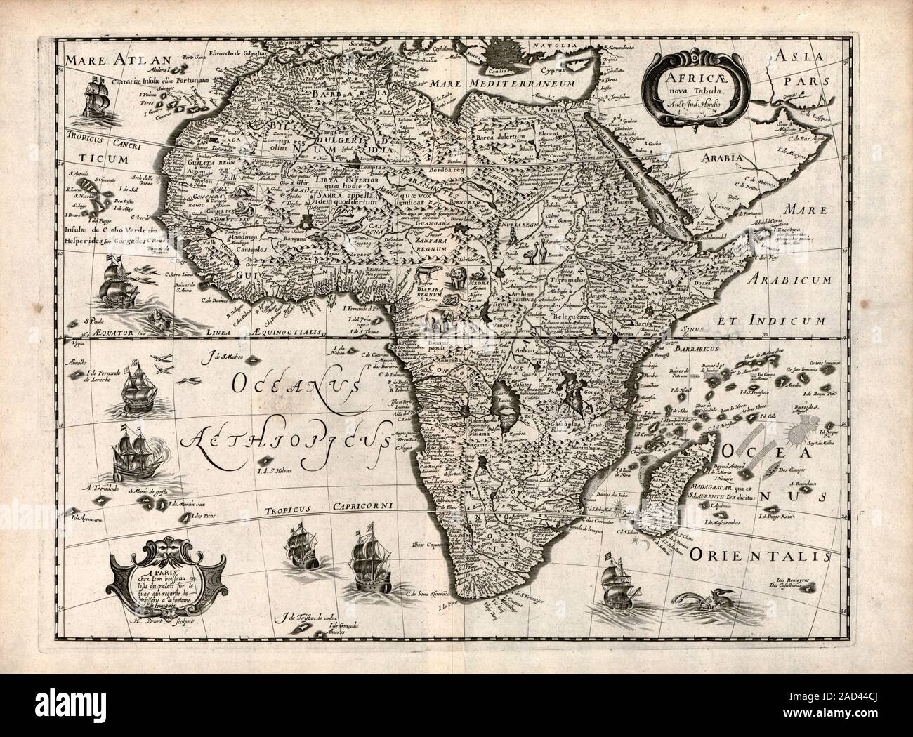 Map of Africa. 17th-century map of the continent of Africa, produced by ...