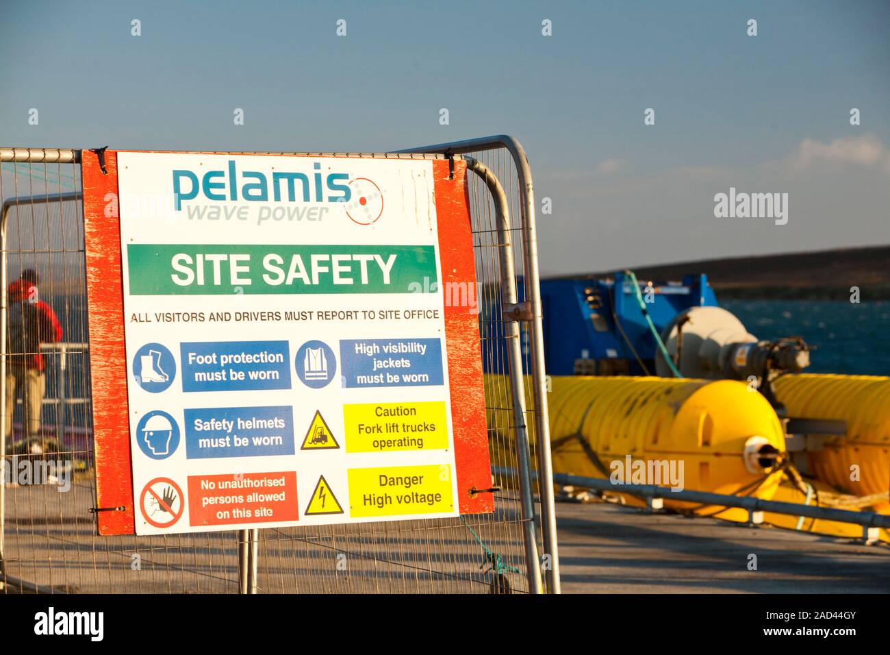 A Pelamis P2 wave energy generator on the dockside at Lyness on Hoy ...
