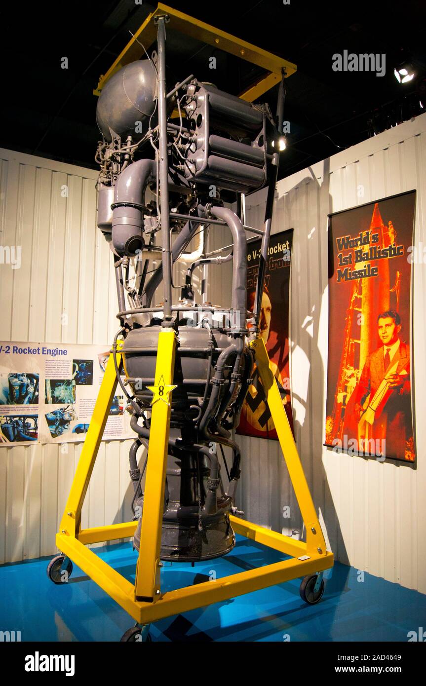 A restored V-2 rocket engine on display at the Stafford Air and Space ...